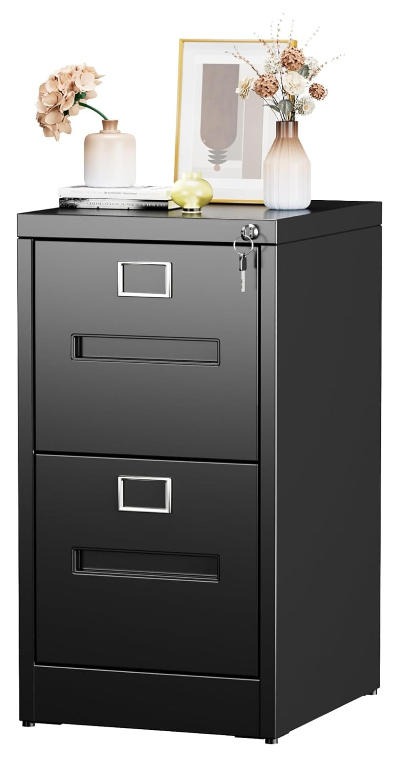 2 Drawer Metal Vertical File Cabinet with Lock, Narrow Filing Cabinet ...