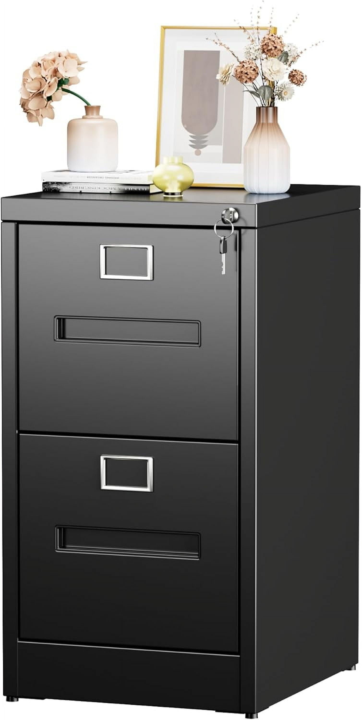 2 Drawer Metal Vertical File Cabinet with Lock, Narrow Filing Cabinet ...