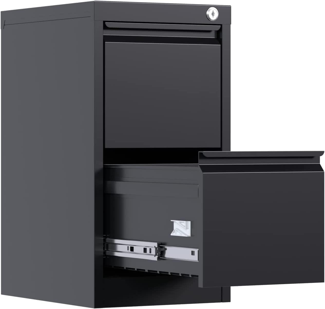 2 Drawer Metal Vertical File Cabinet with Lock, Narrow Filing Cabinet ...