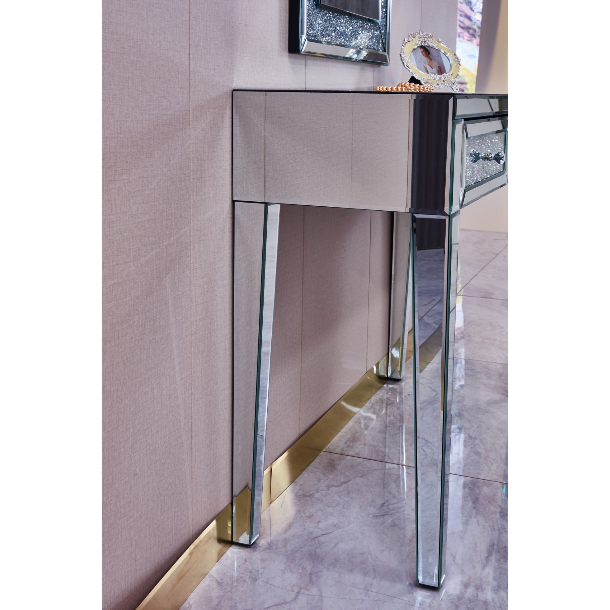 2 Drawer Mirrored Desk For Bedroom, Modern Elegance, +glass, Glossy Finish, Freestanding Bedroom ...