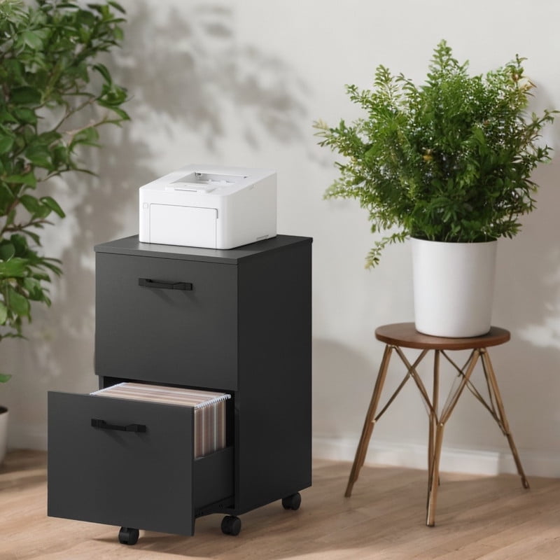 2-Drawer Mobile File Cabinet, Compact Office Organizer with Wheels ...
