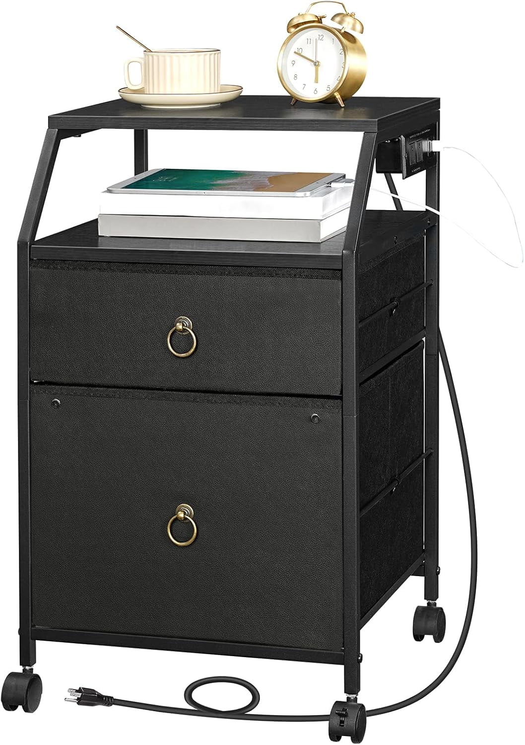 2-Drawer Mobile File Cabinet, Filing Cabinet with Charging Station ...