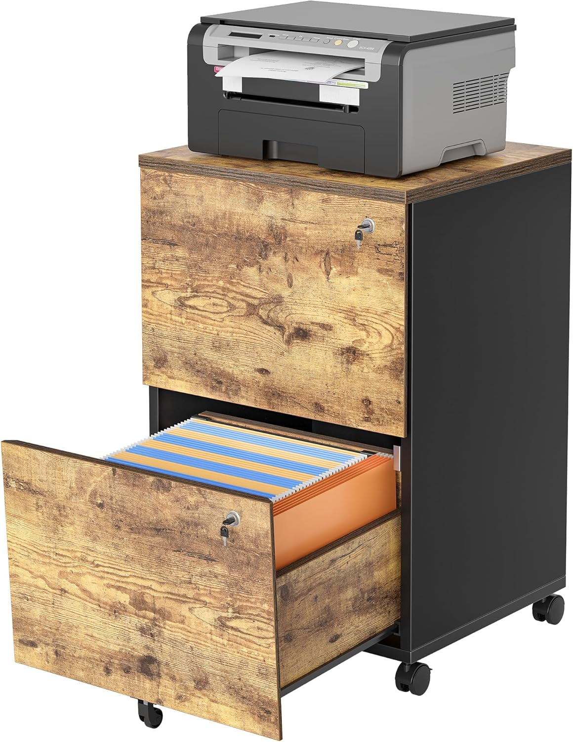 2 Drawer Mobile File Cabinet, Filing Cabinet Home Office for Letter, Legal, A4 Size, Under Desk ...