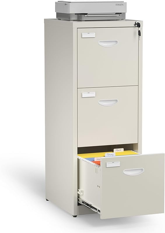 2 Drawer Mobile File Cabinet with Lock, Cream Metal Filing Cabinets ...
