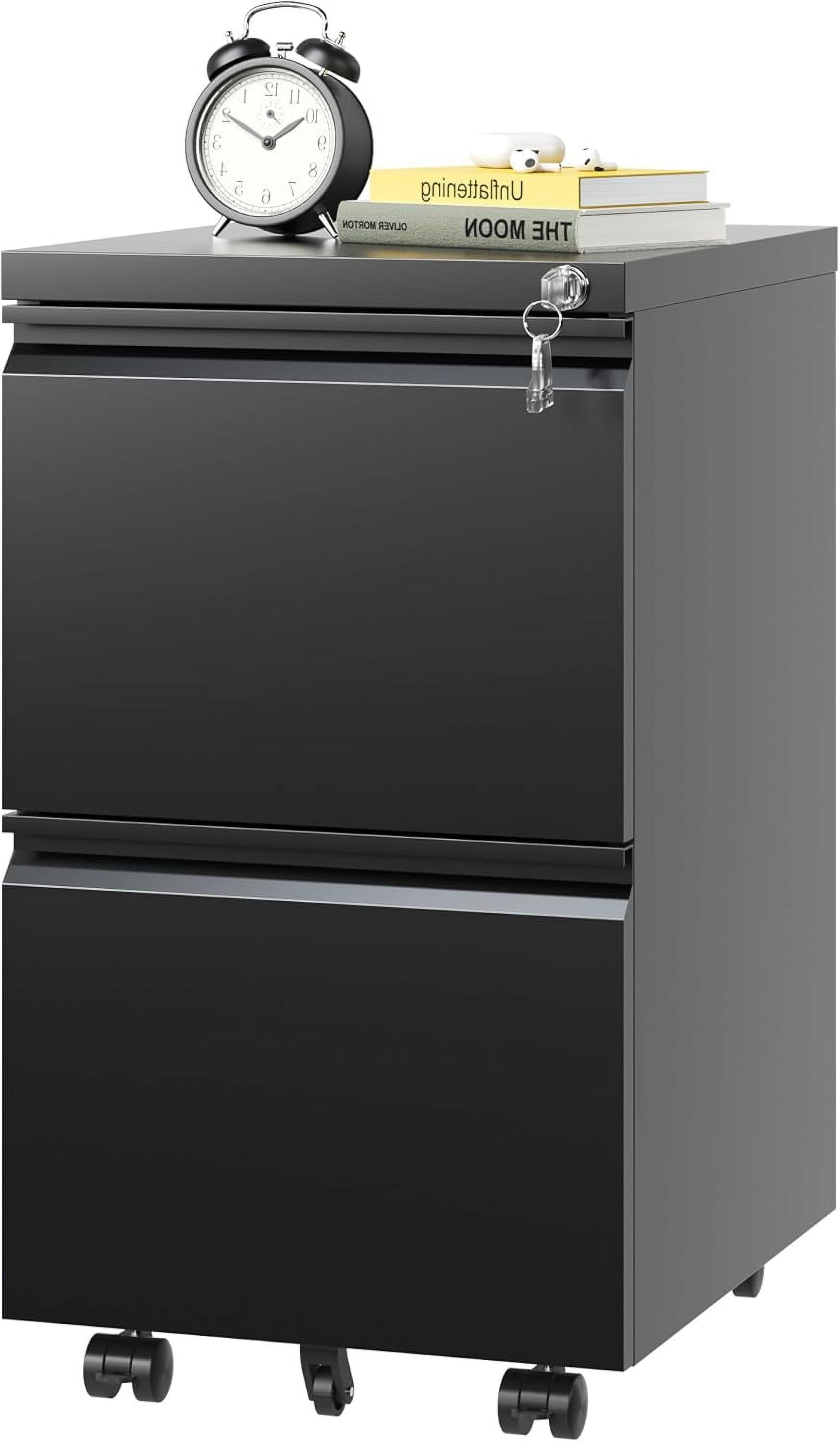 2 Drawer Mobile File Cabinet with Lock Under Desk Metal Filing Cabinet ...