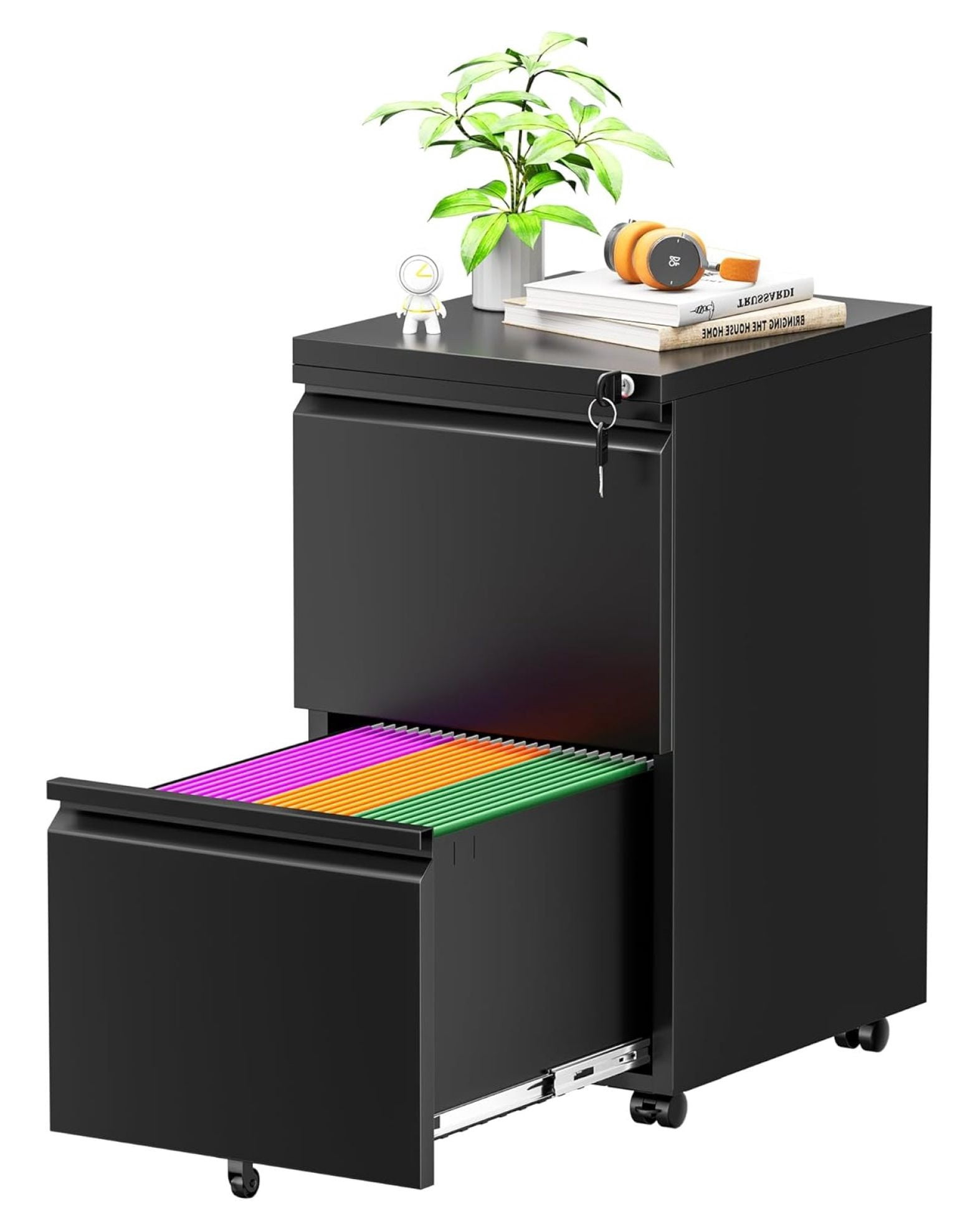 2 Drawer Mobile File Cabinet with Lock, Fully Assembled Rolling File ...