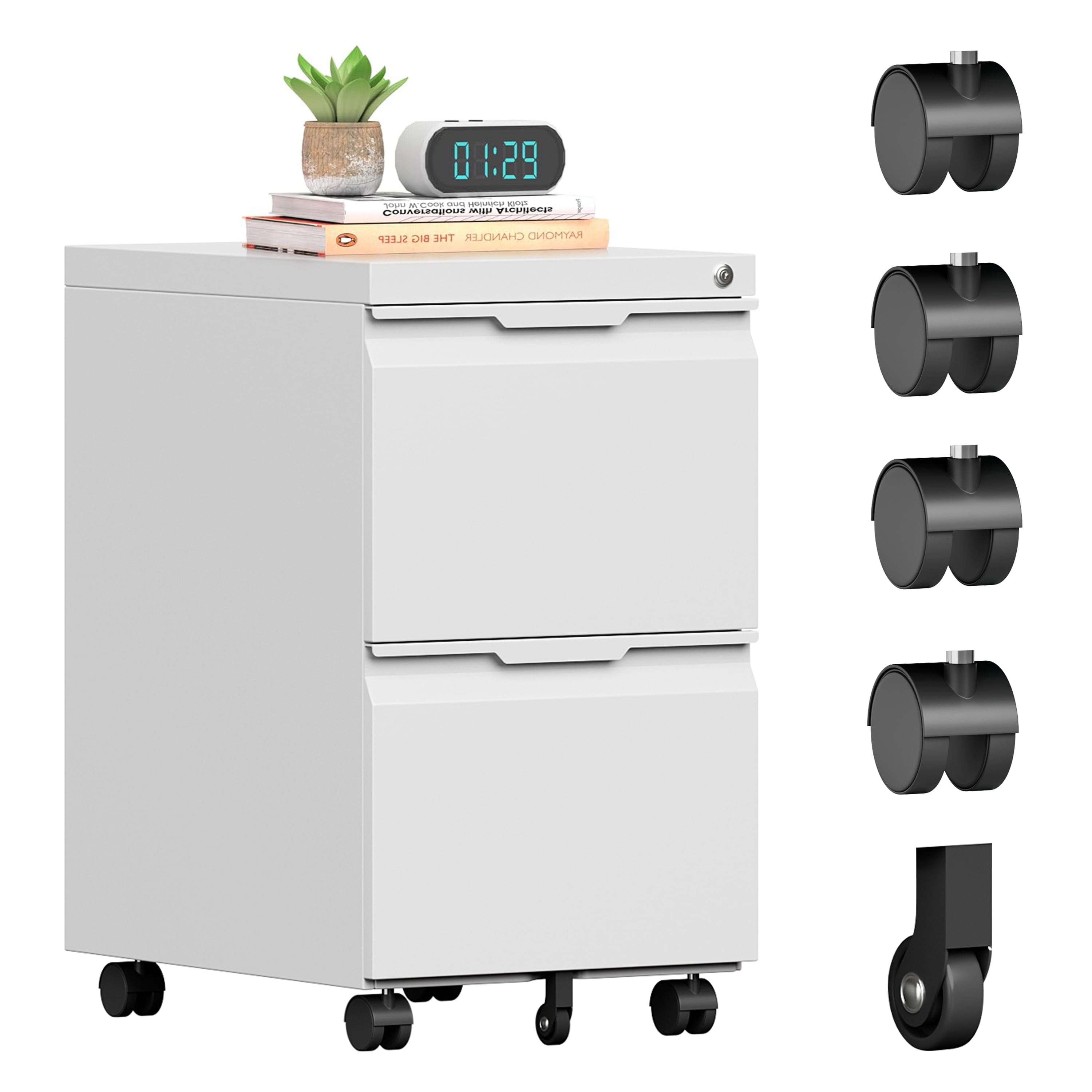 2 Drawer Mobile File Cabinet with Lock, Metal File Cabinets with Wheels ...