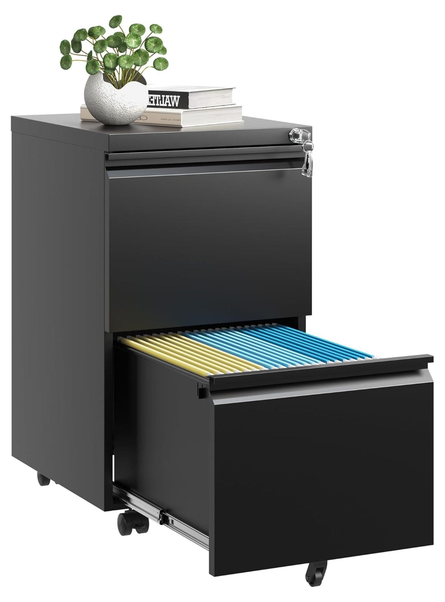 2 Drawer Mobile File Cabinet with Lock, Rolling Metal Filing Cabinet ...