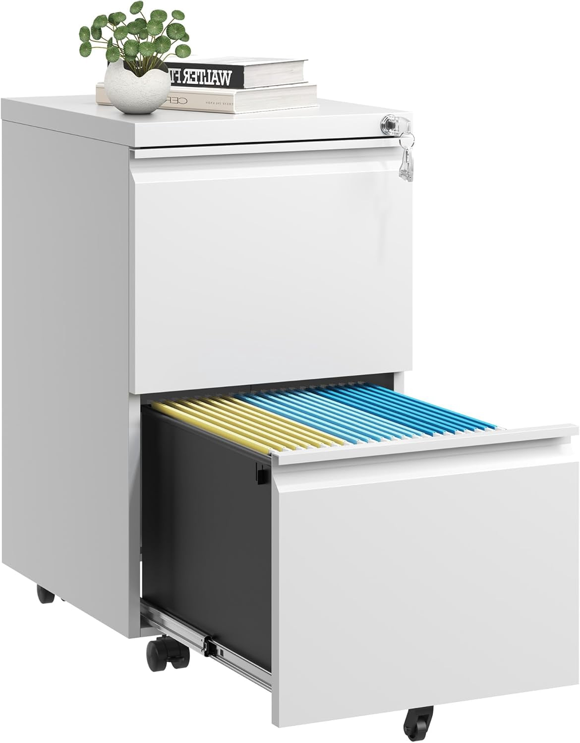 2 Drawer Mobile File Cabinet with Lock, Rolling Metal Filing Cabinet ...