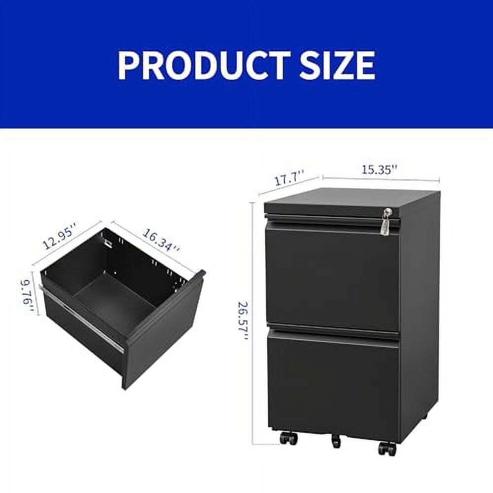 2 Drawer Mobile File Cabinet with Lock, Under Desk Metal Filing Cabinet ...