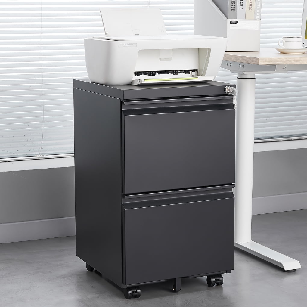2 Drawer Mobile File Cabinet with Lock and Wheels, Metal Filing Cabinet ...
