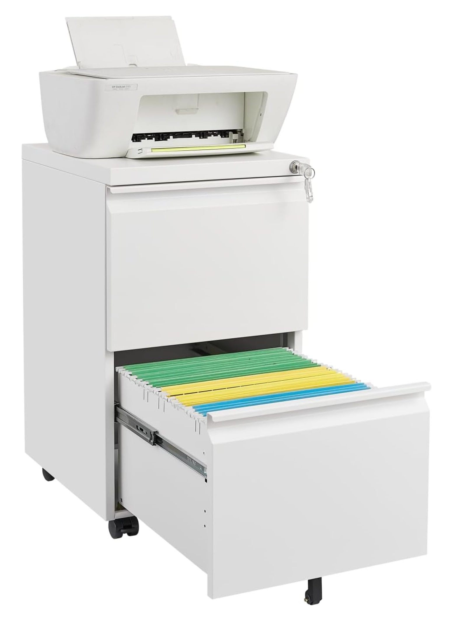 2 Drawer Mobile File Cabinet with Lock & Wheels - White Metal Rolling ...