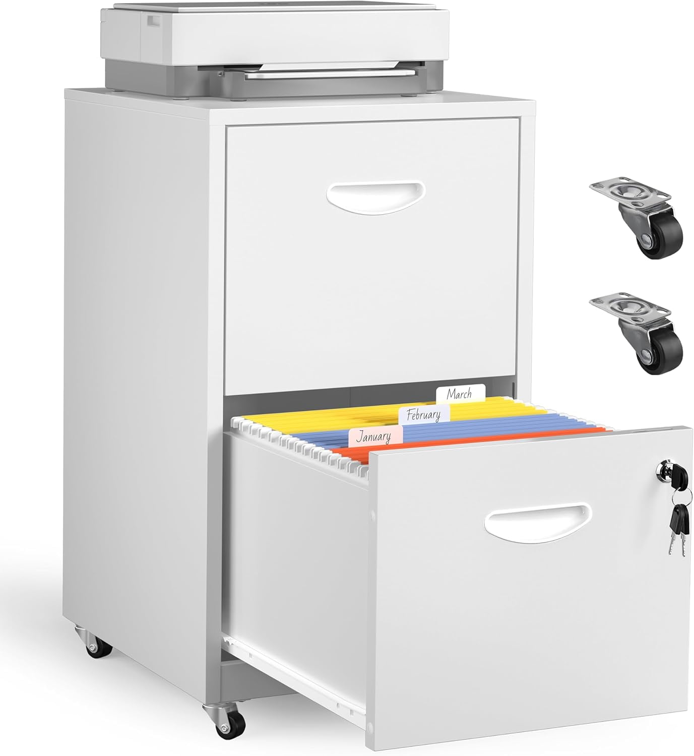 2 Drawer Mobile File Cabinet with Lock, White Metal Filing Cabinets ...