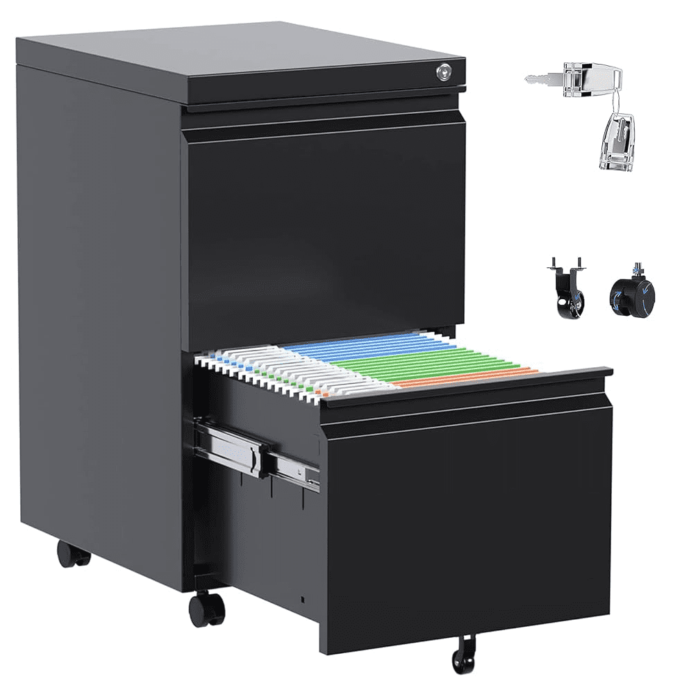 2-Drawer Mobile File Cabinet with Locking Drawers & Wheels, Rolling ...