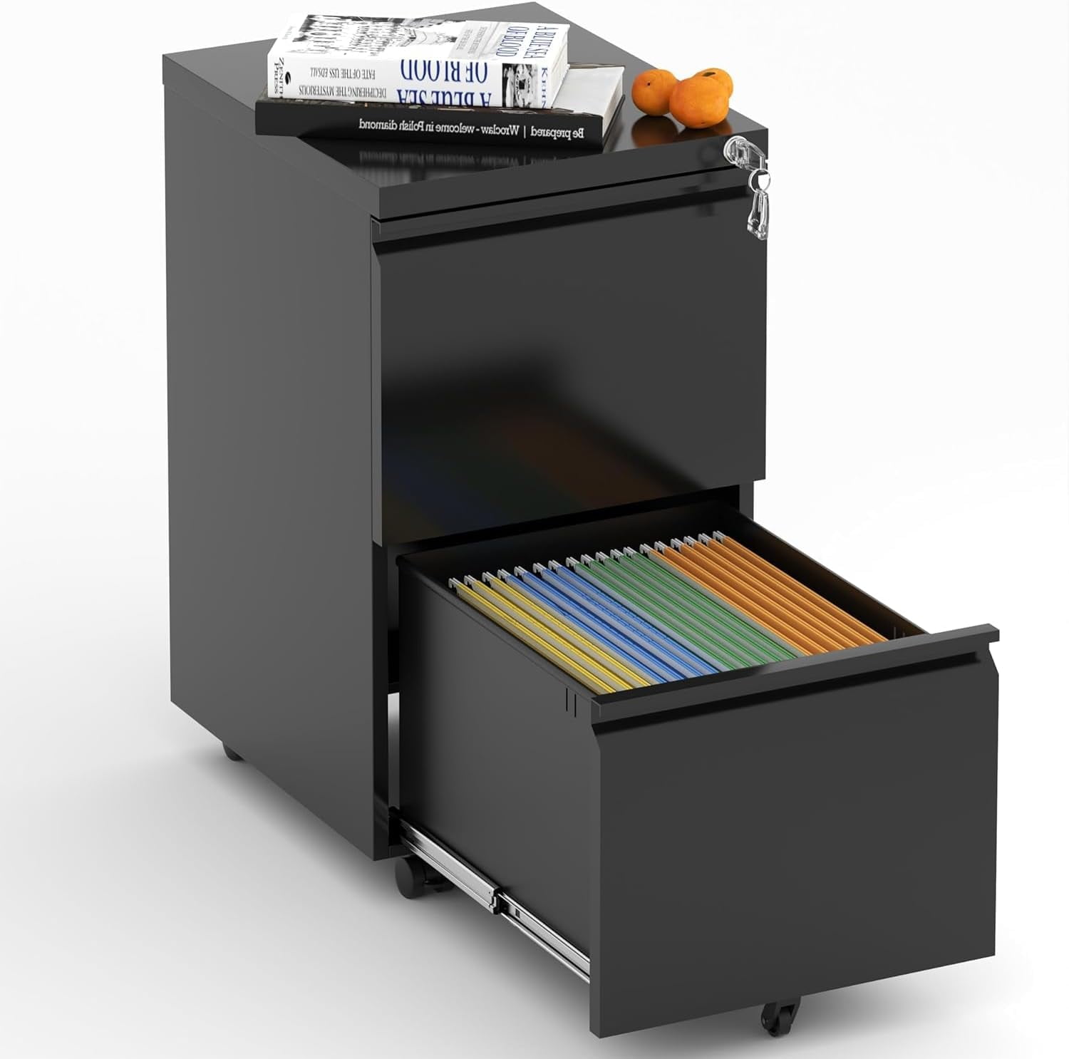 2 Drawer Mobile File Cabinet, Metal Under Desk Filing Cabinet with Lock ...