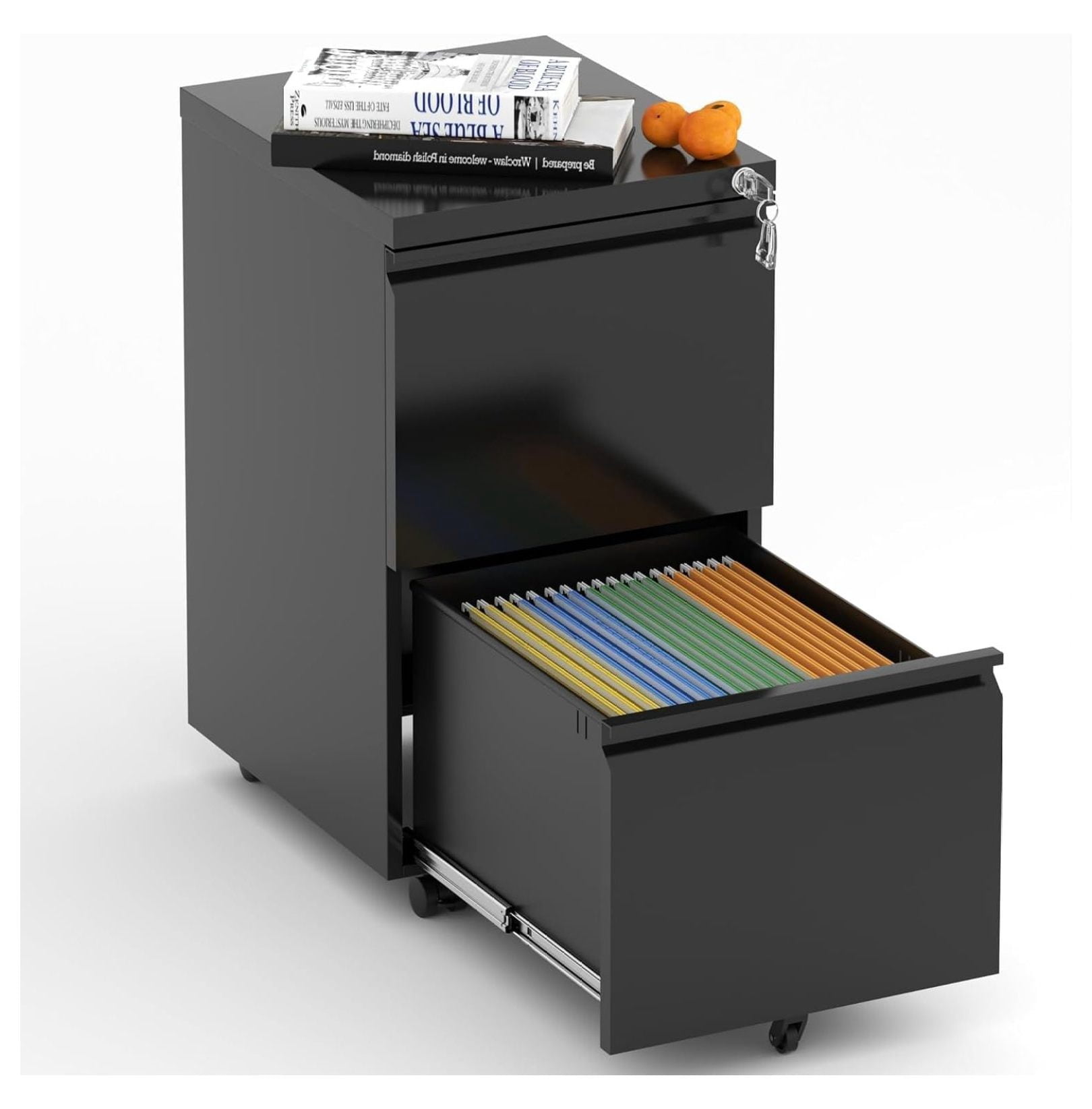 2 Drawer Mobile File Cabinet, Metal Under Desk Filing Cabinet with Lock ...