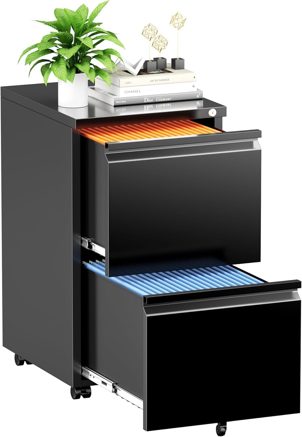 2 Drawer Mobile File Cabinet, Metal Rolling Filing Cabinet with Lock ...