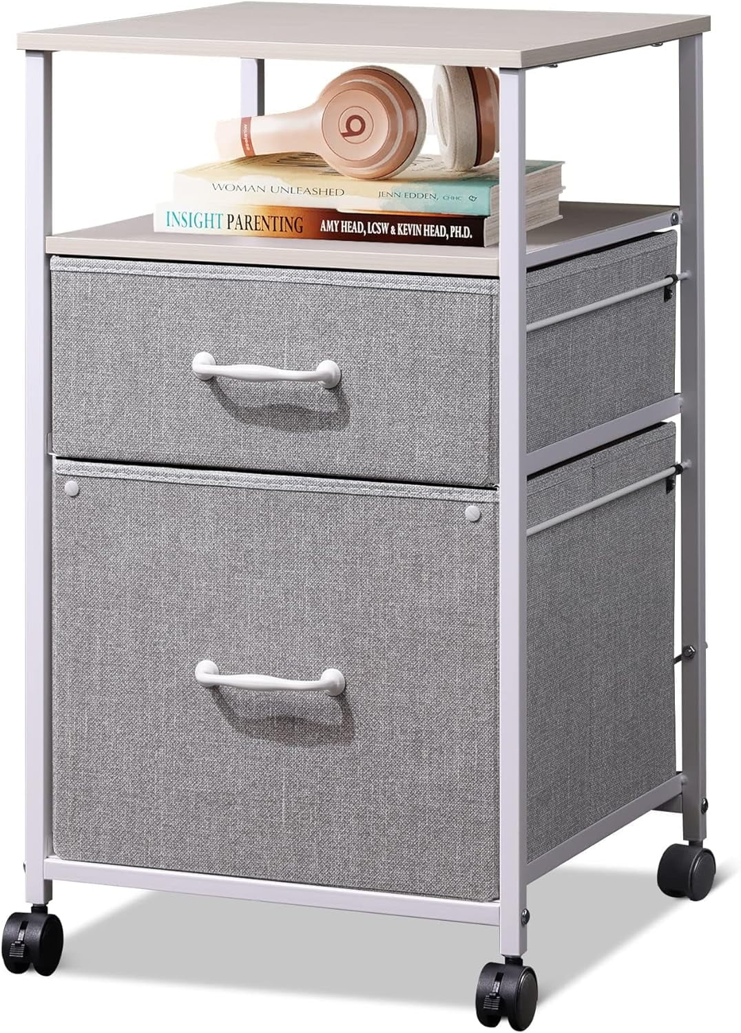 2 Drawer Mobile File Cabinet, Rolling Printer Stand with Open Storage ...