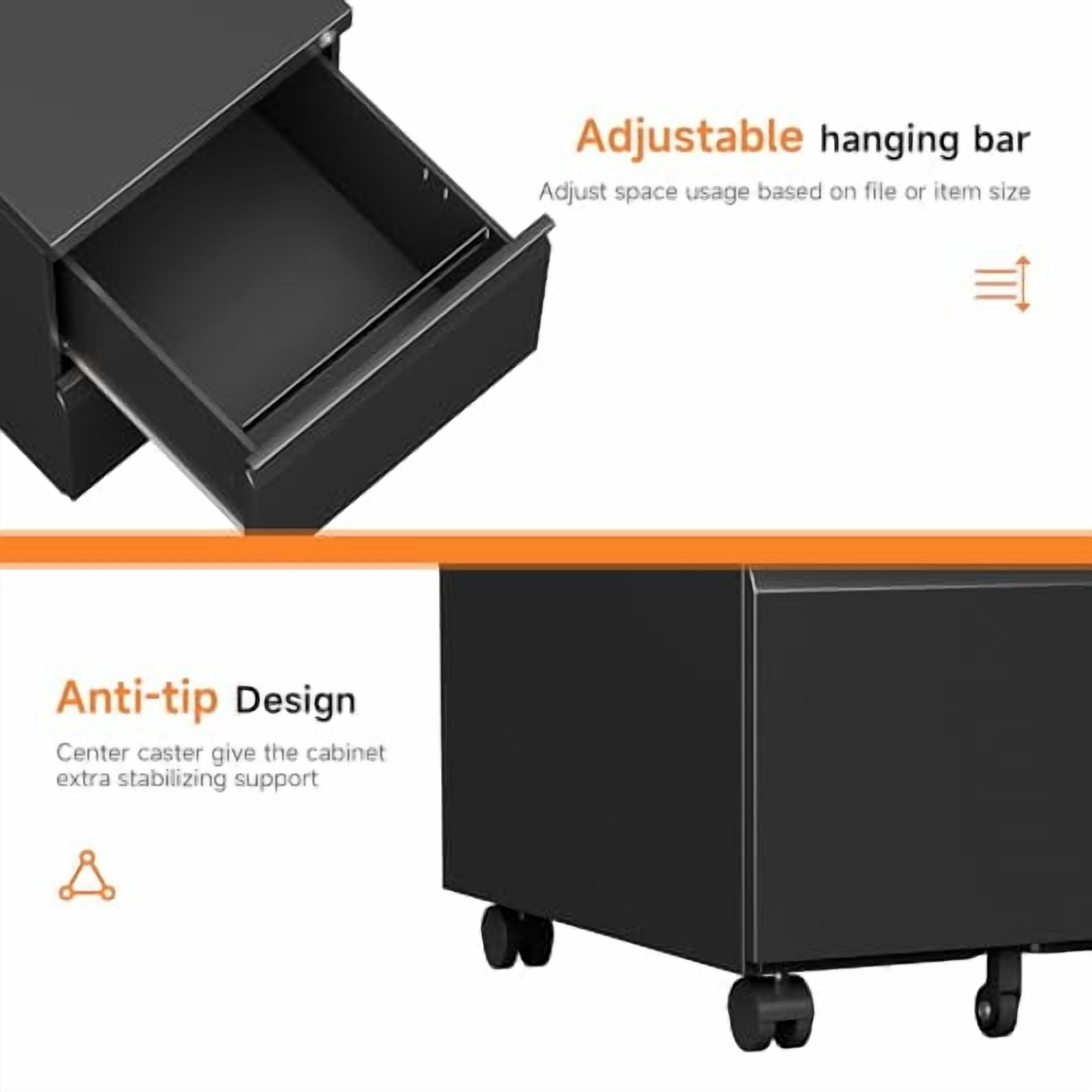 2 Drawer Mobile File Cabinet, Under Desk Storage Cabinet with Lock ...