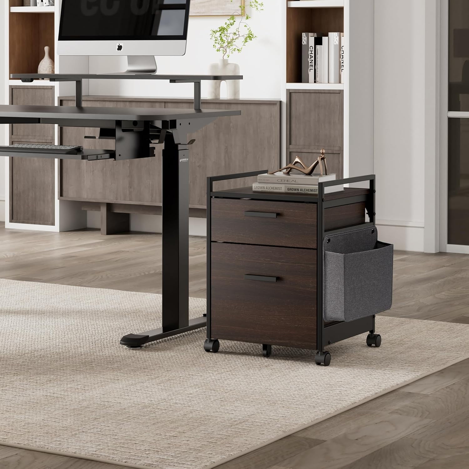 2-Drawer Mobile File Cabinet with Wheels, Solid Wood Rolling Storage ...