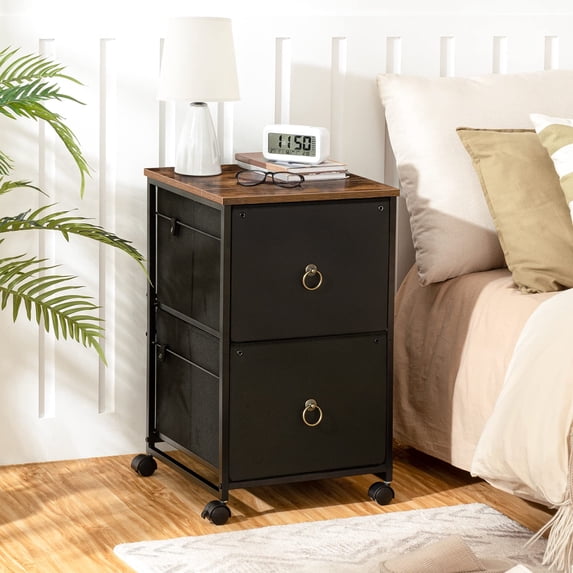 2-Drawer Mobile File Cabinet With Rustic Brown Top And Black Body ...