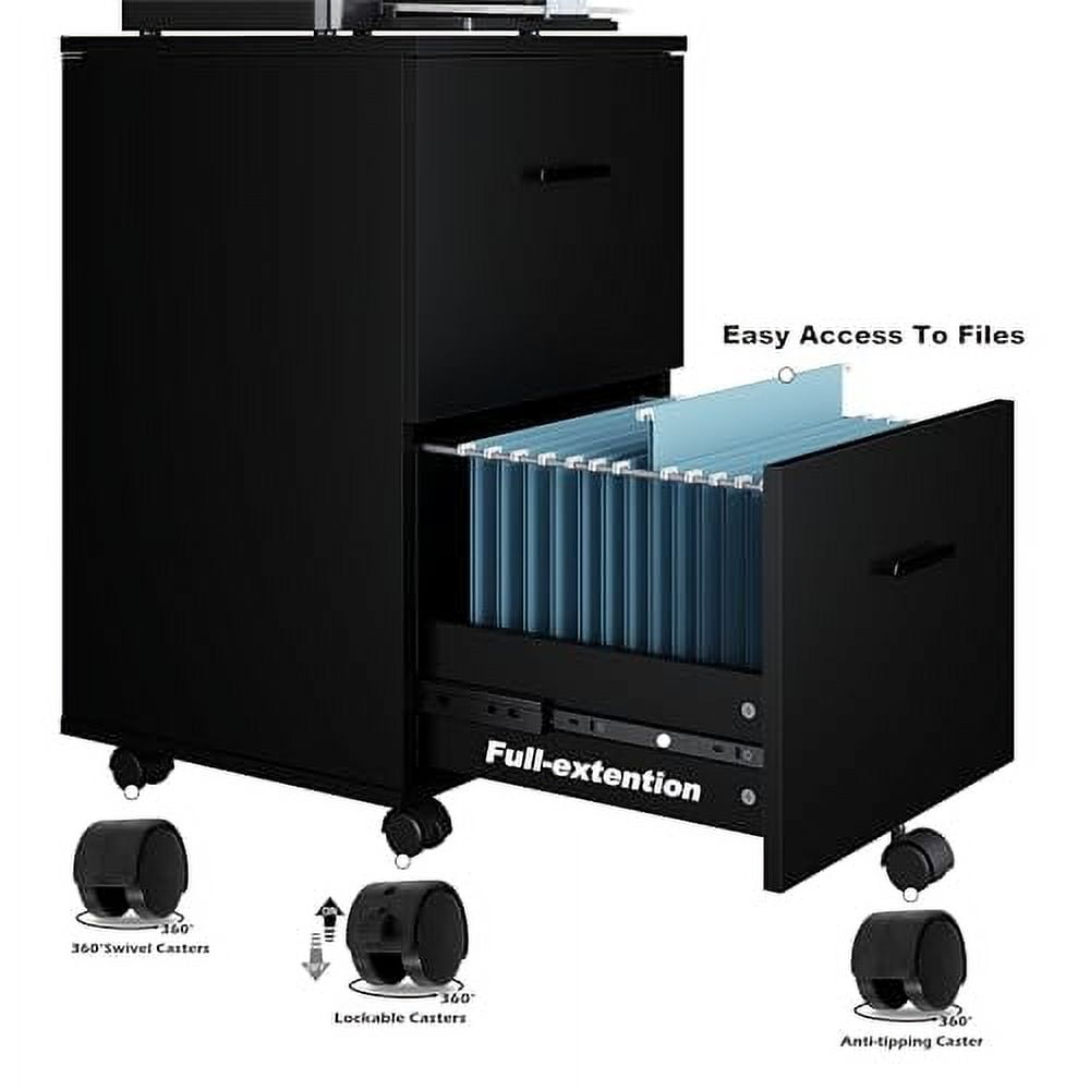 2 Drawer Mobile File Cabinet, Wood Rolling Filing Cabinet Printer Stand ...