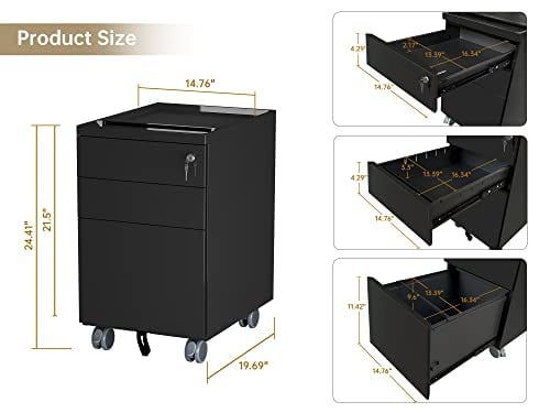 2 Drawer Mobile File Cabinet with Lock, Office Filing Cabinets for ...
