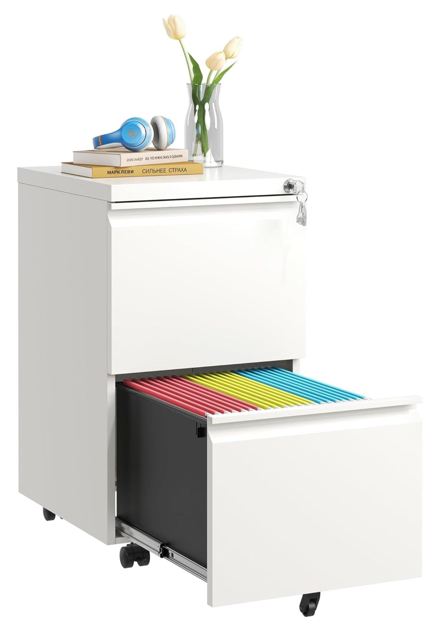 2 Drawer Mobile File Cabinet with Lock,Rolling Metal Office Storage ...