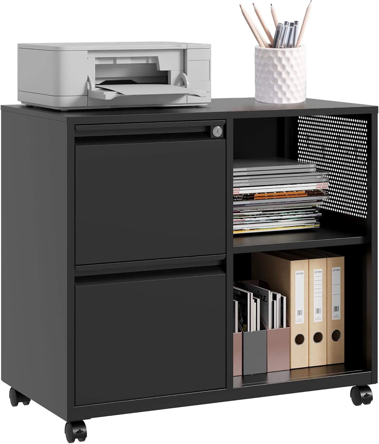 2-Drawer Mobile File Cabinet with Lock and Shelf, Metal Lateral Filing ...