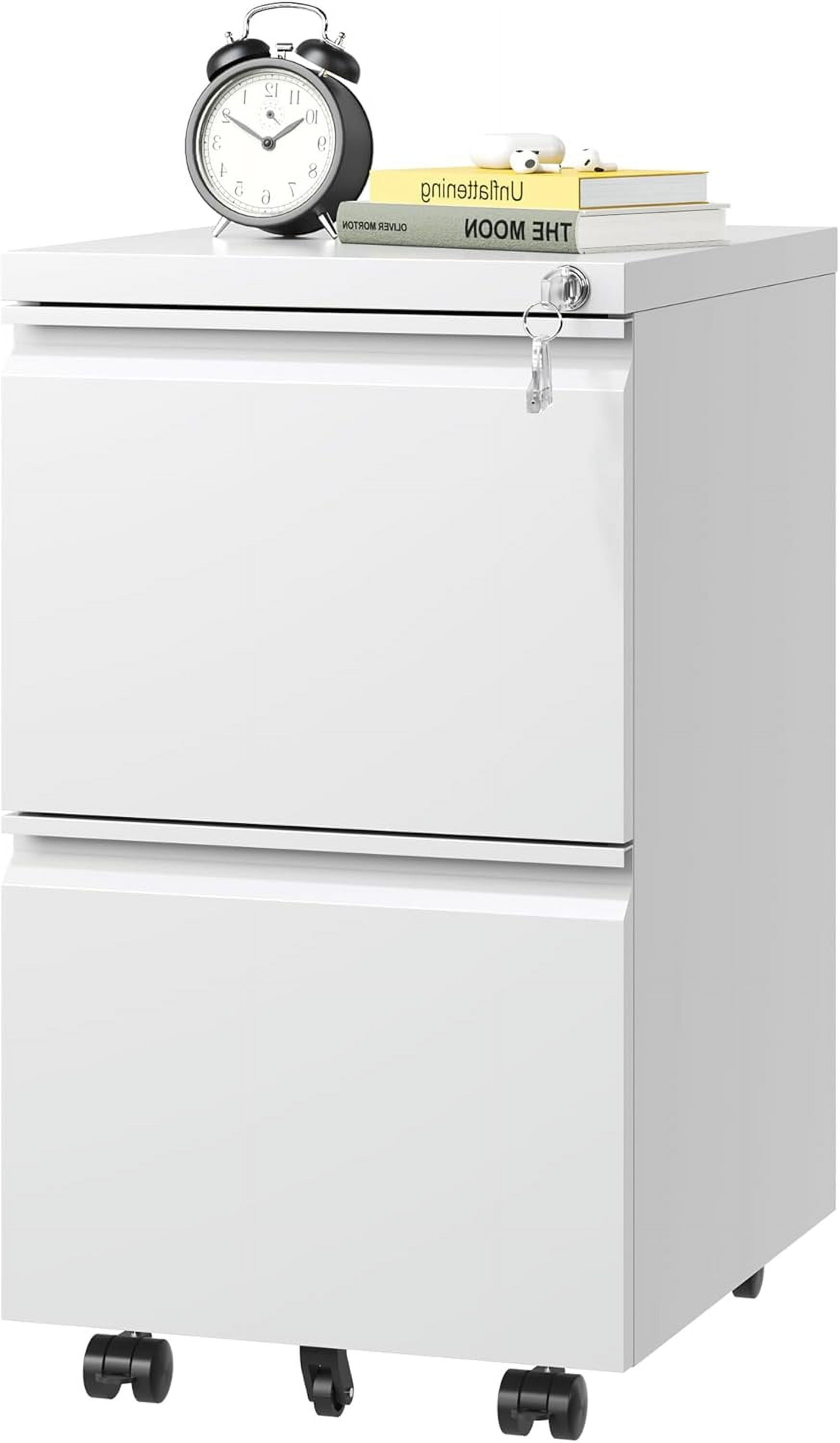 2-Drawer Mobile File Cabinet with Lock and Wheels, Small Vertical Under ...
