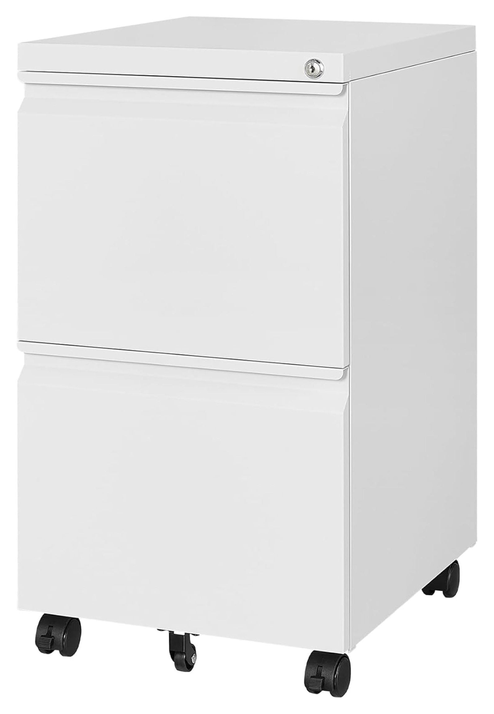 2 Drawer Mobile File Cabinet with Lock for Home Office, Small Rolling ...