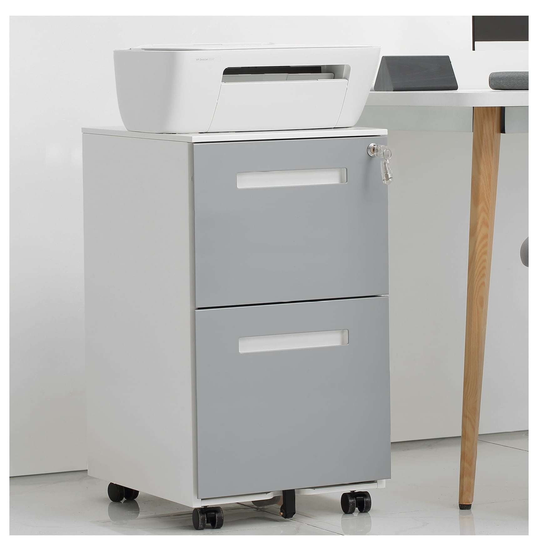 2 Drawer Mobile Locking File Cabinet, Rolling Filing Cabinet for Letter ...