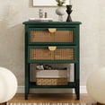 2 Drawer Natural Rattan Side Table, End Table with Hollow Breathable ...