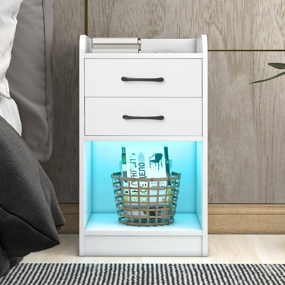 2-Drawer Nightstand for Bedroom, Sesslife Wood Bedside Table with LED ...