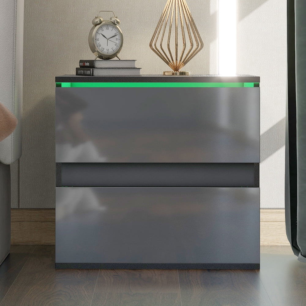 2-Drawer Nightstand for Bedroom, Sesslife Wood Bedside Table with LED ...