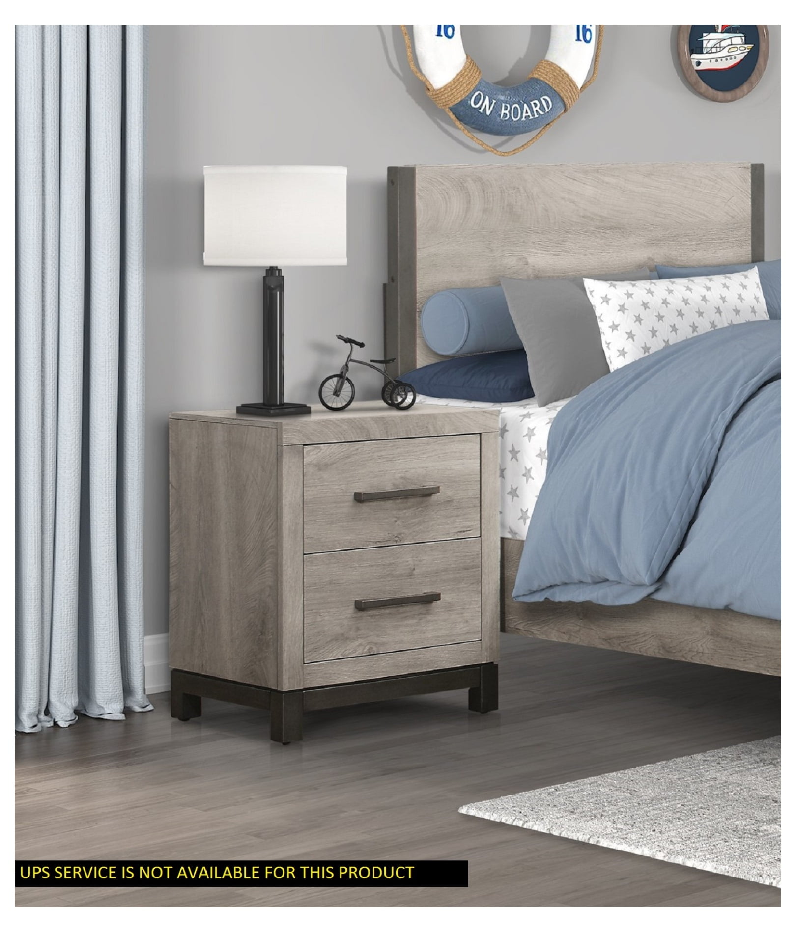 2-Drawer Nightstand, Gray Finish, Premium Melamine & Wood, Bedroom ...