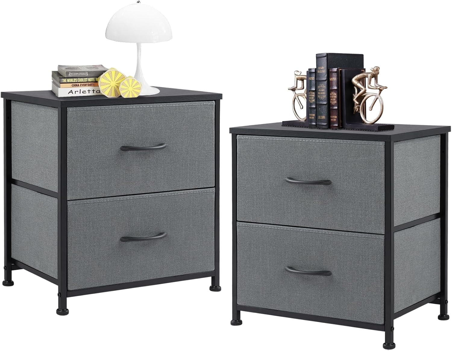 2 Drawer Nightstand Set of 2, Small Dresser with Fabric Storage Bins ...