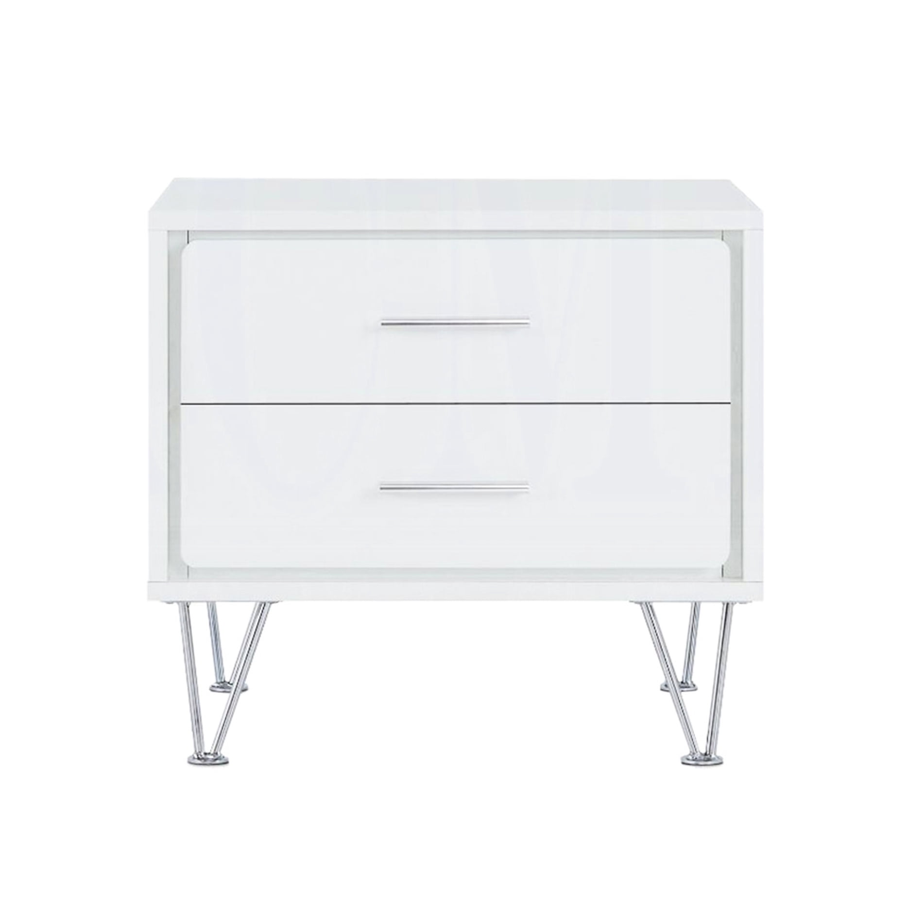 2 Drawer Nightstand With White Exterior And Metal Leg - Rectangular ...