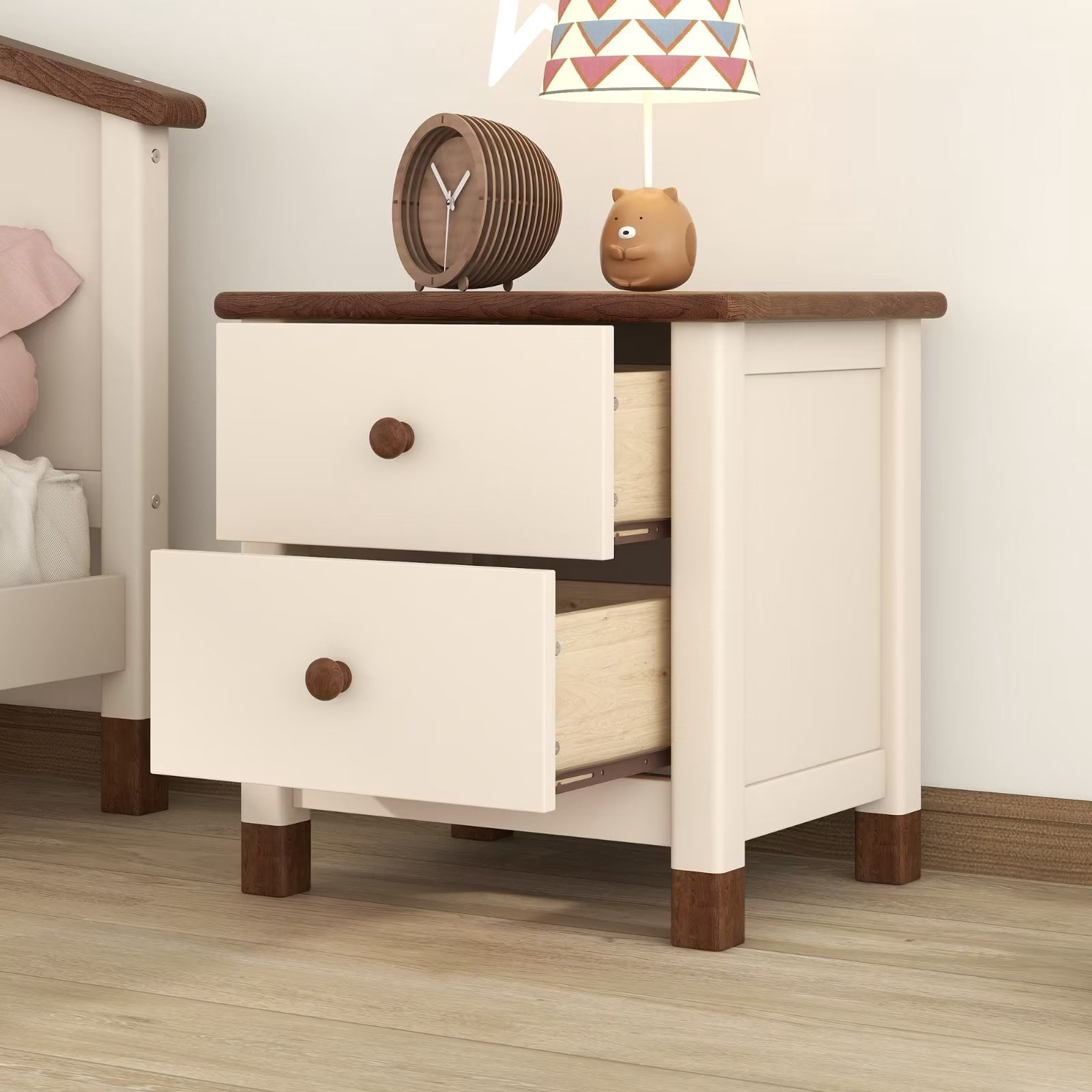 2-Drawer Nightstand, Wooden Bedside Table with Round Handles & Smooth ...