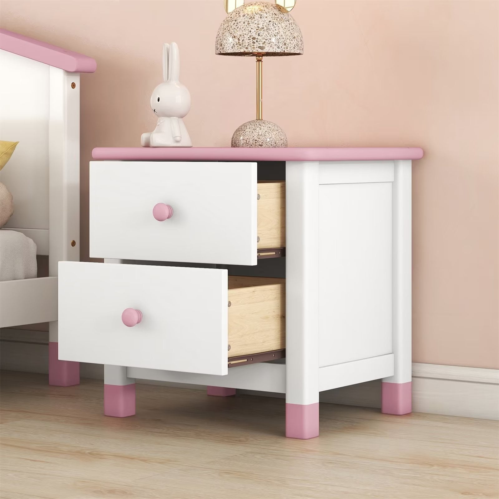 2-Drawer Nightstand, White Wooden Bedside Table for Children's Room ...