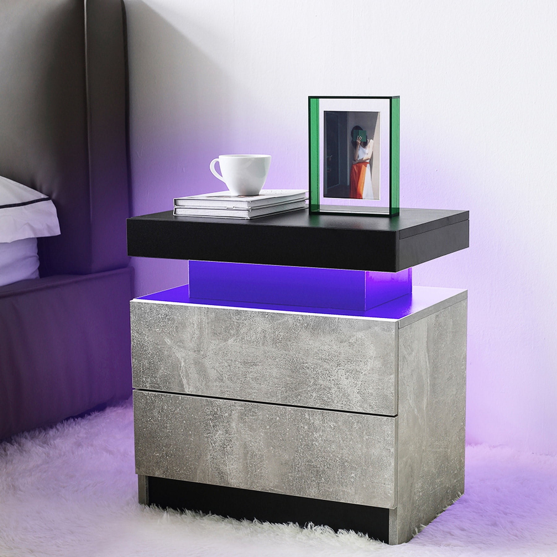 2-Drawer Nightstand with Wood Filler | Multi-color Lighting Adjustment ...