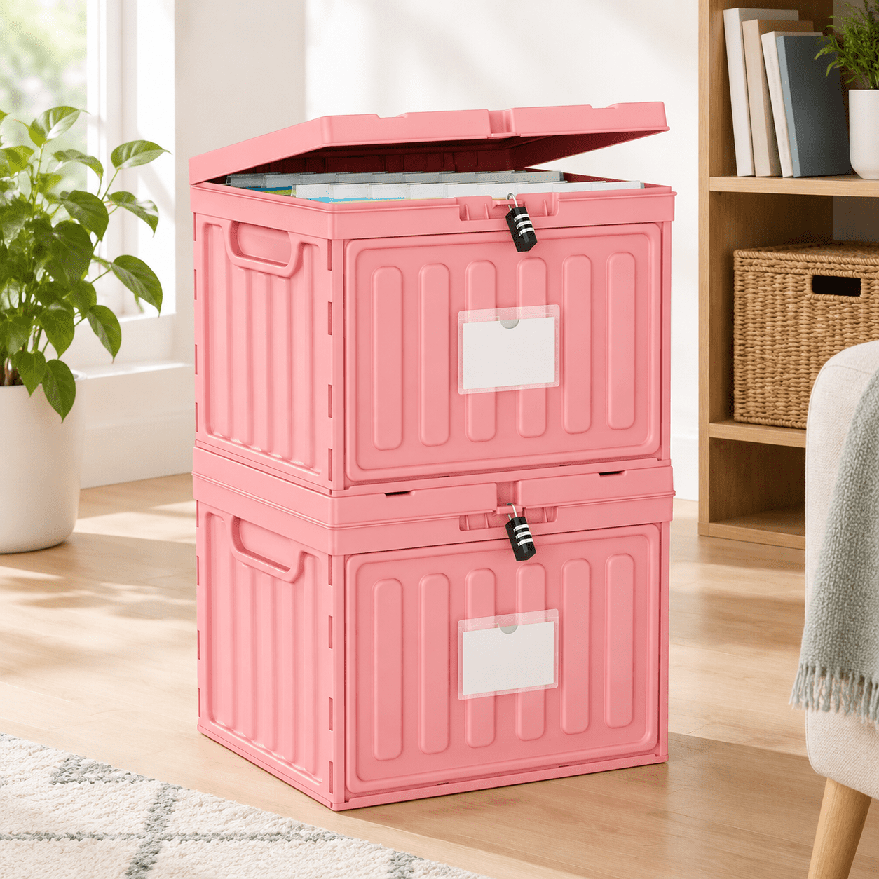 2 Drawer Plastic File Cabinet Box for Letter Size Hanging Folders, Pink ...