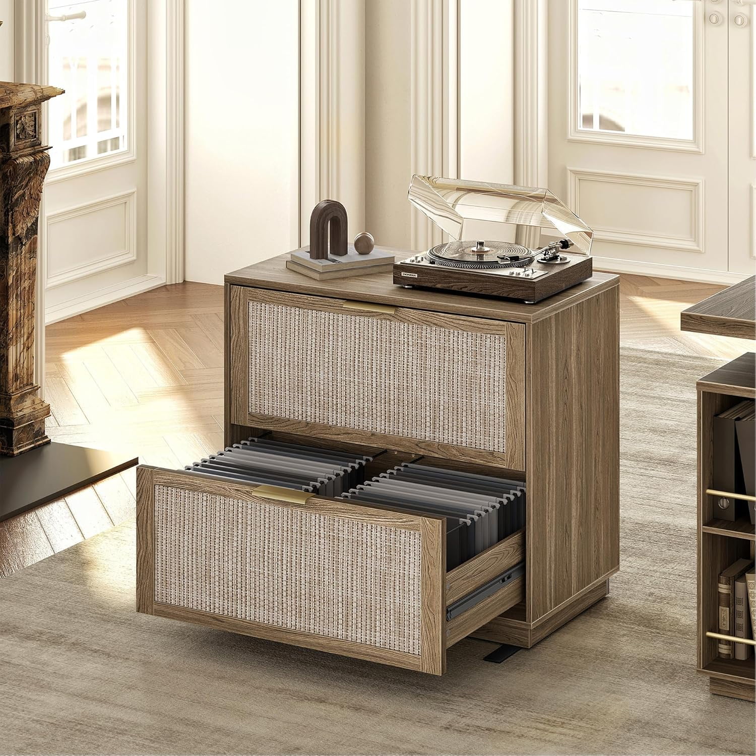 2 Drawer Rattan File Cabinet, 32'' Lateral File Cabinet for Legal ...