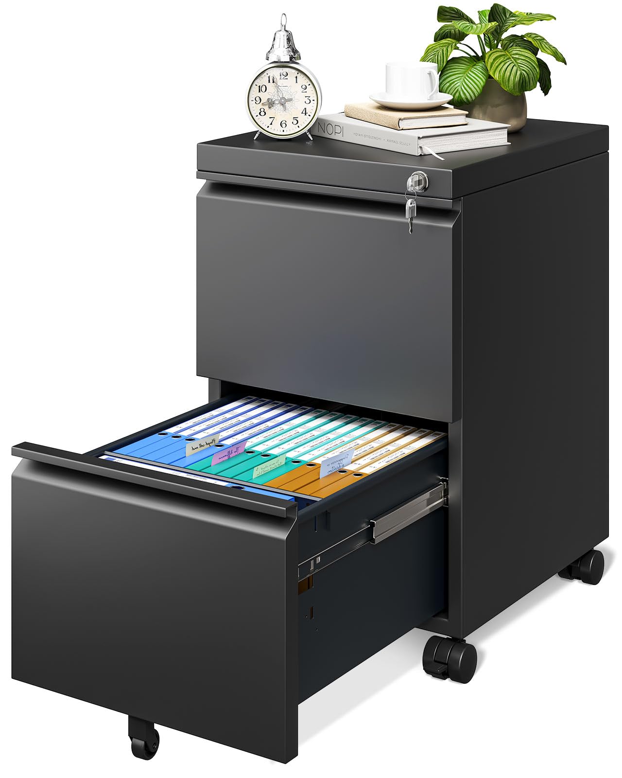 2 Drawer Rolling File Cabinet Fully Assembled, Office Storage with Lock ...