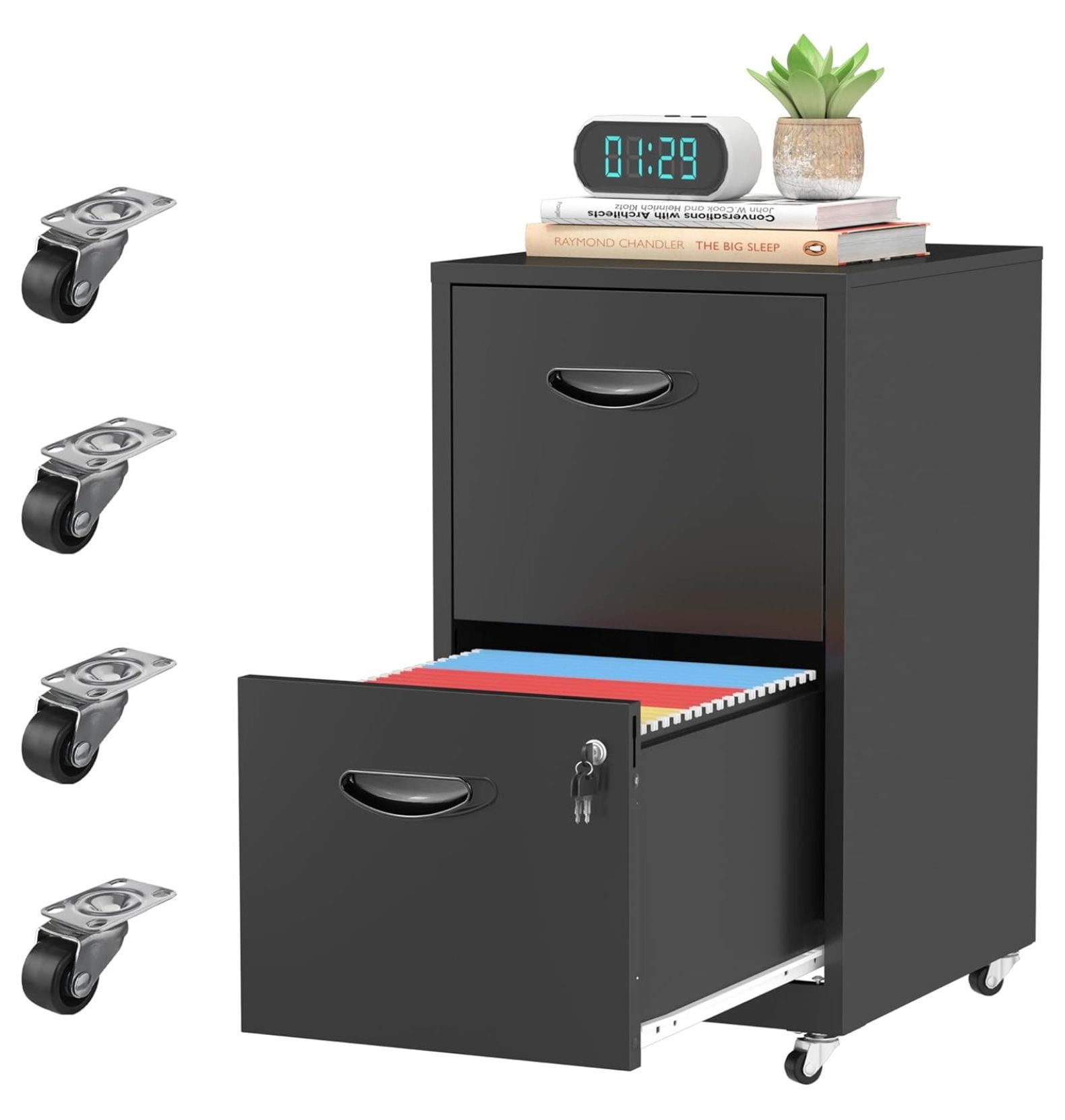 2 Drawer Rolling File Cabinet with Lock,Filing Cabinets for Home Office ...