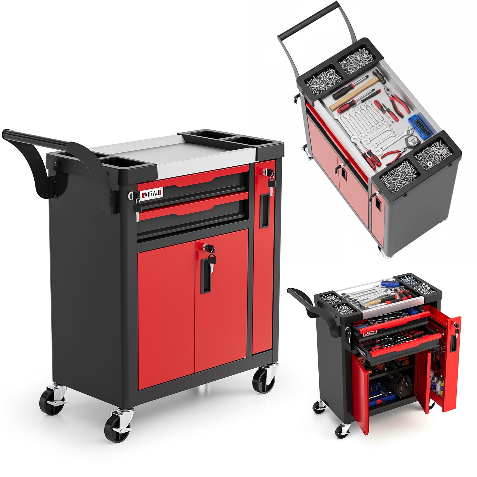 2-Drawer Rolling Tool Chest with Lock, Large Mobile Tool Cart & Cabinet ...