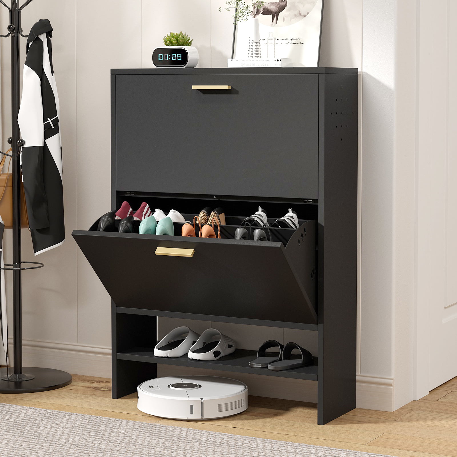 2 Drawer Shoe Cabinet All Steel, Freestanding Shoe Rack Organizer with ...