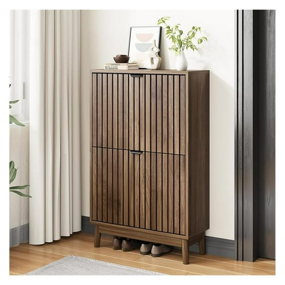 2 Drawer Shoe Storage Cabinet, Wooden Shoe Organizer with Ventilated ...