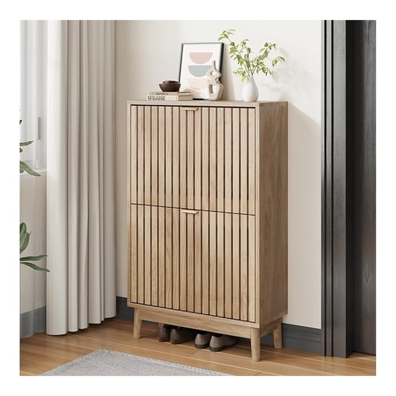 2 Drawer Shoe Storage Cabinet, Wooden Shoe Organizer with Ventilated ...