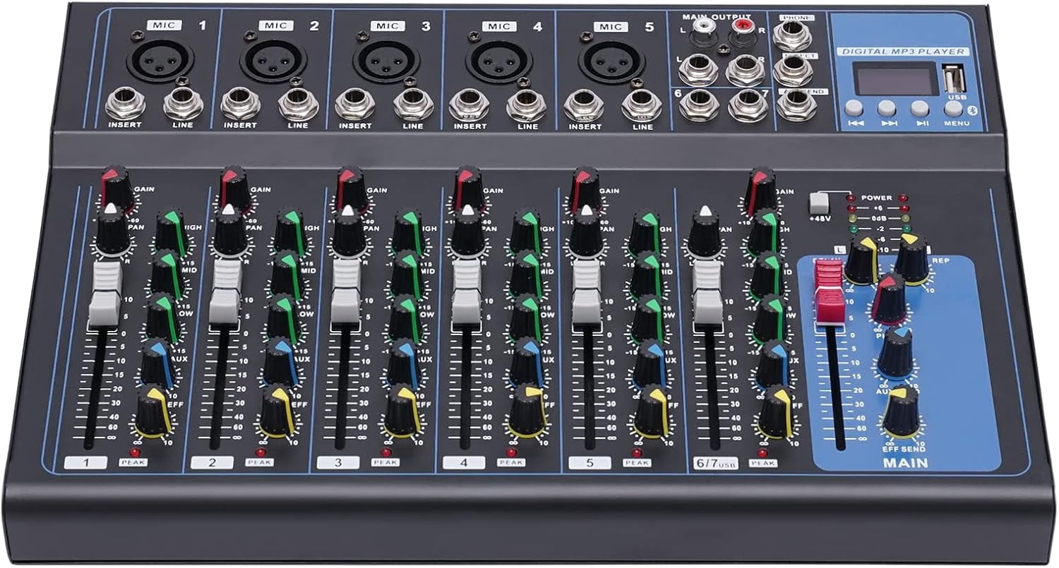 7 Channel Bluetooth Portable Audio Mixer w/USB DJ Sound Mixing Console ...